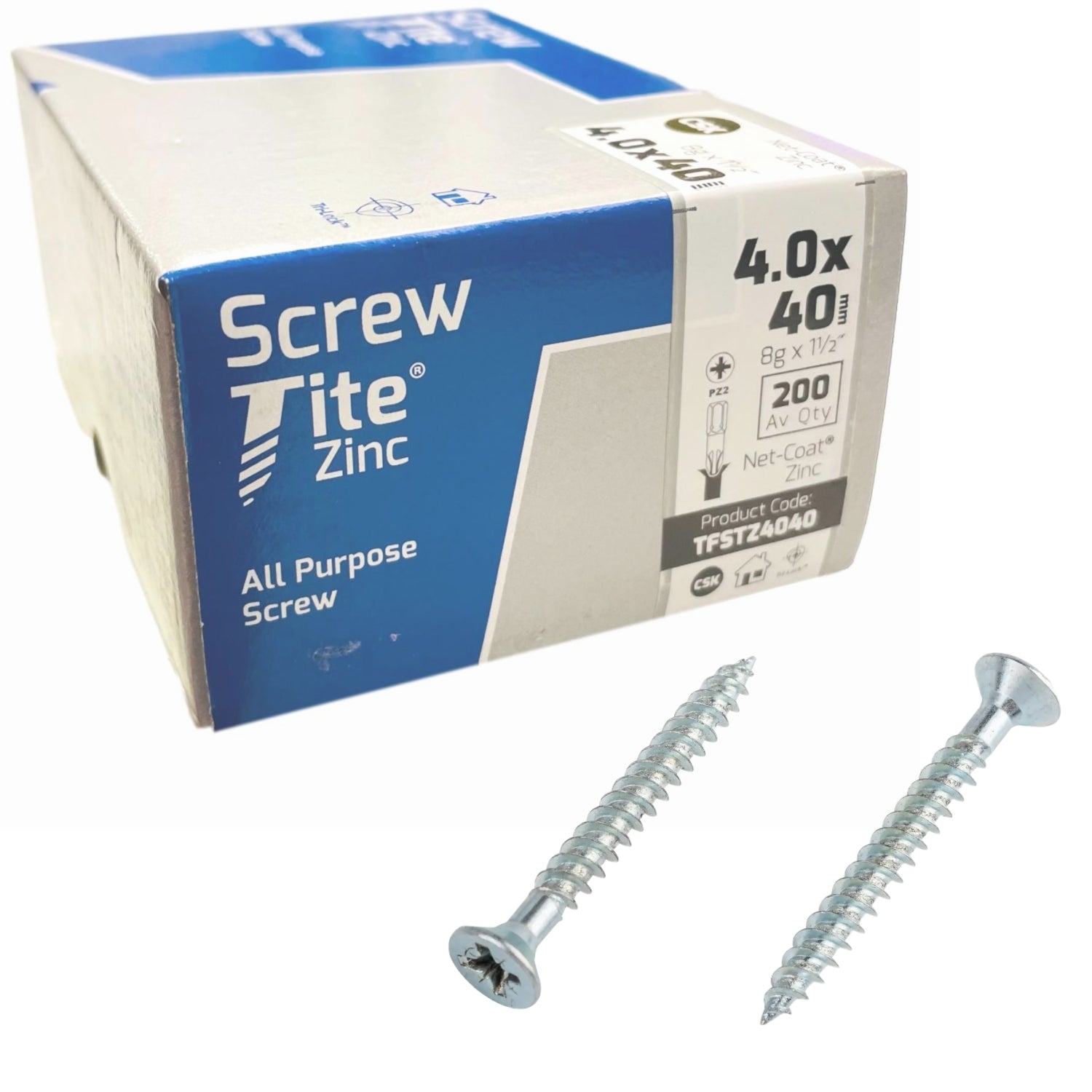 Screw-Tite Pozi Countersunk Zinc Plated Screws 4mm x 40mm 200 Pack – Go ...