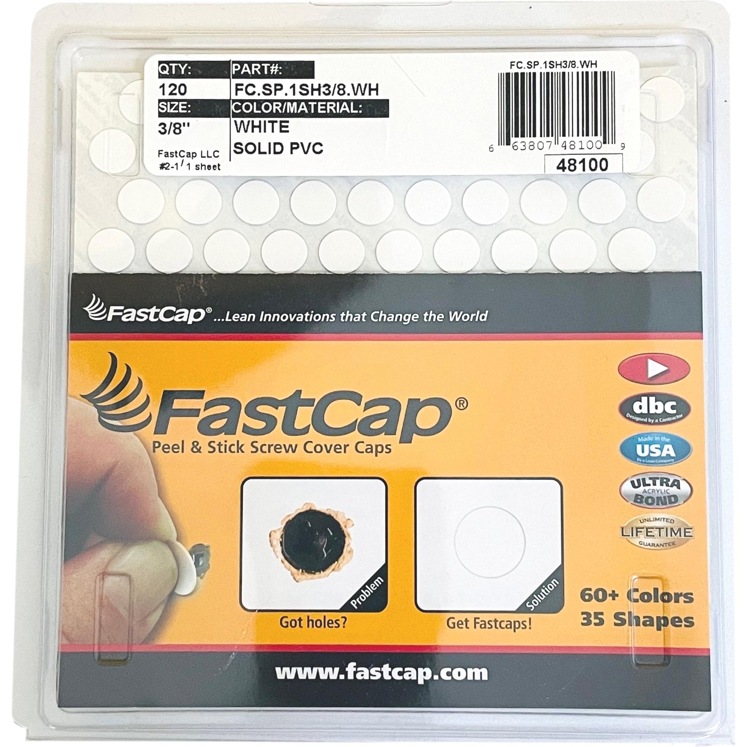 FastCap Peel & Stick White Screw Cover Caps PVC 9mm (3/8") x 120 – Go ...